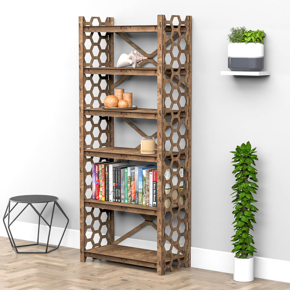 Honeycomb X 6-tier Bookshelf Bookcase Shelving Unit (No Back) - Hexagonica