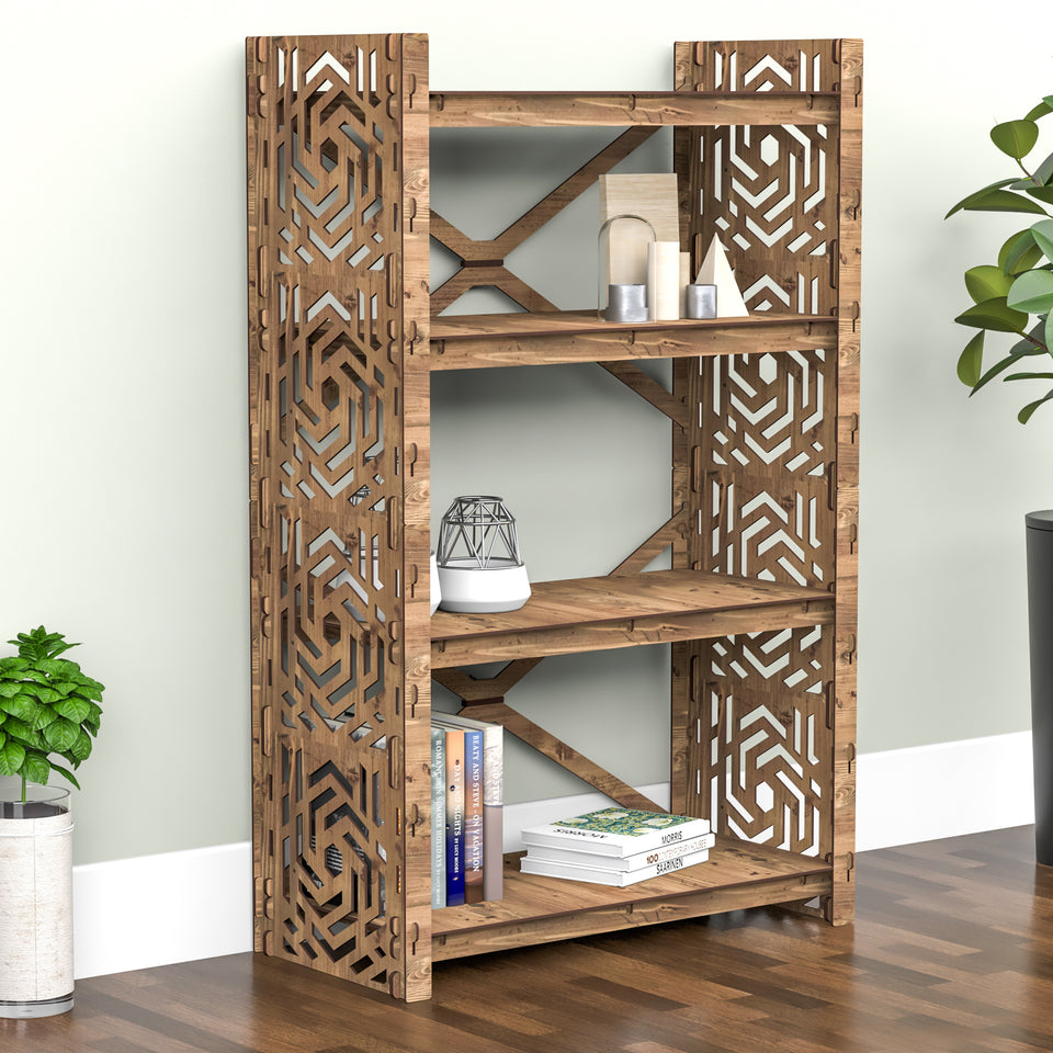 Solar X 4-tier Open Back Bookshelf Bookcase Shelving Unit - Hexagonica