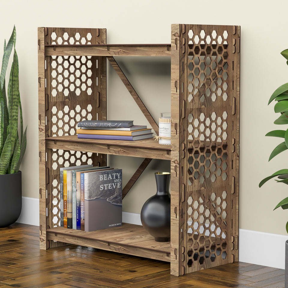 Honeycomb-S X 3-tier Bookshelf Bookcase Shelving Unit - Hexagonica